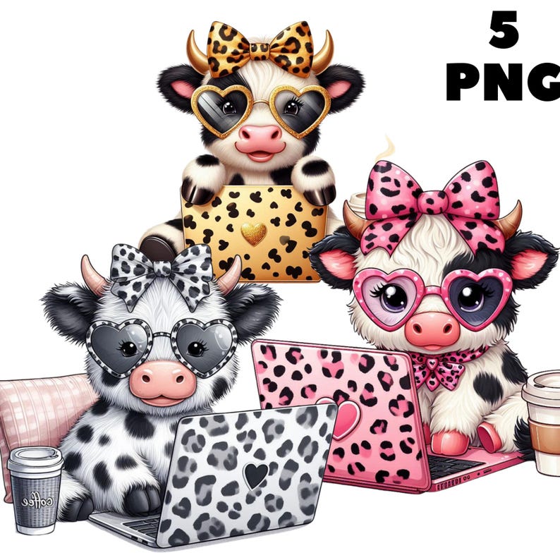 Funny Cow Clipart, Leopard Bow Coffee PNG for Mugs, Shirts, Stickers ...