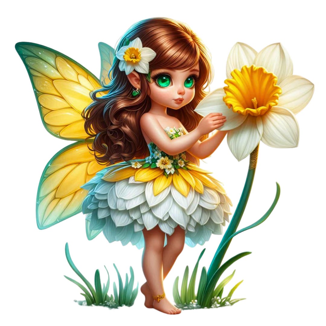 Daffodil Fairy Clipart PNG, Spring Flower Dress & Petal Wings, Garden ...