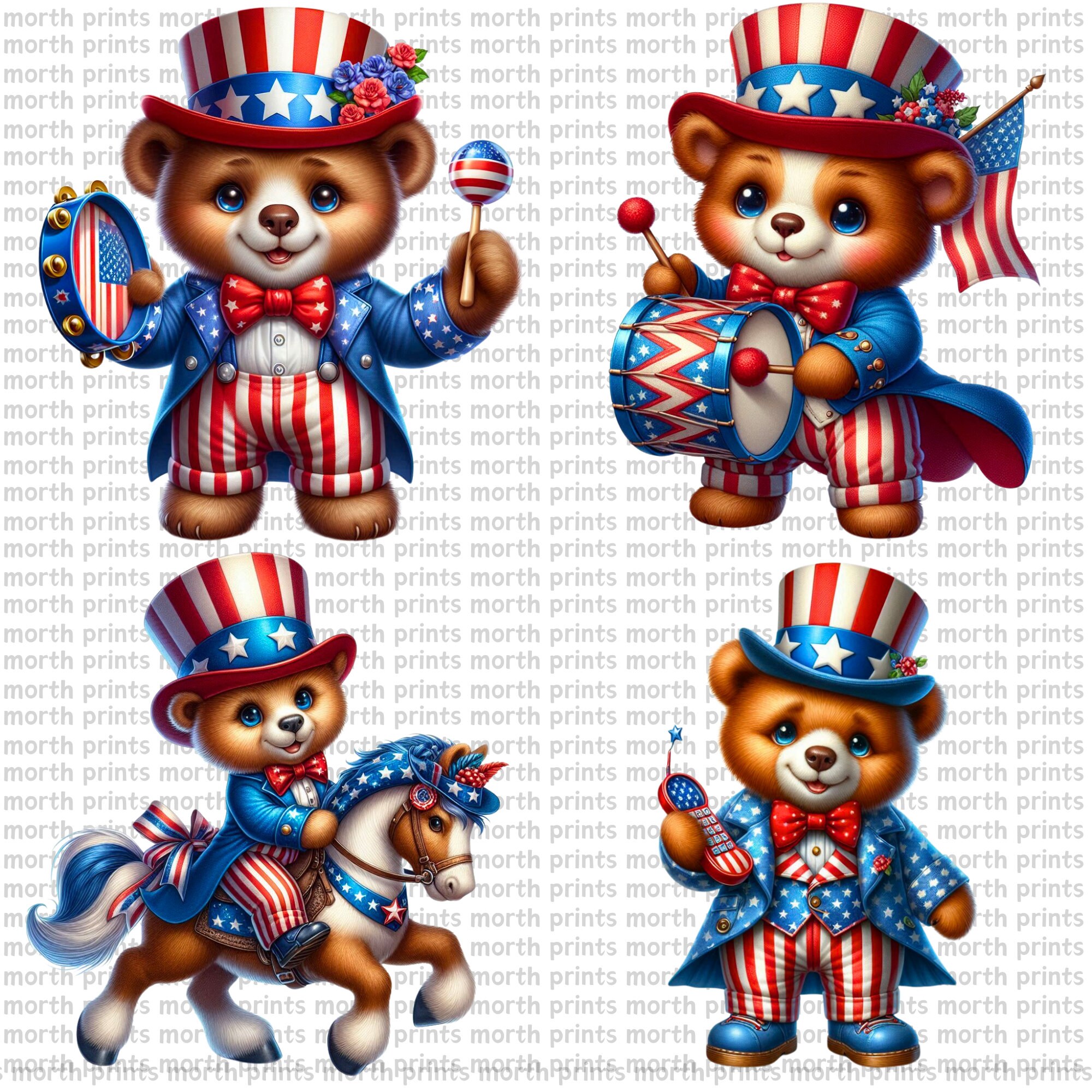 26 PNG Patriotic Bear Clipart USA Clipart Bundle, 4th of July, Cute ...