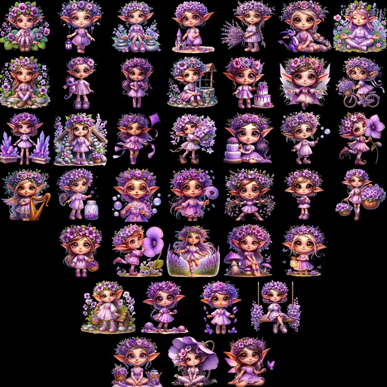 Purple Elves Clipart PNG, Cute Fantasy Elves & Magic Elements, 40 PNG ...