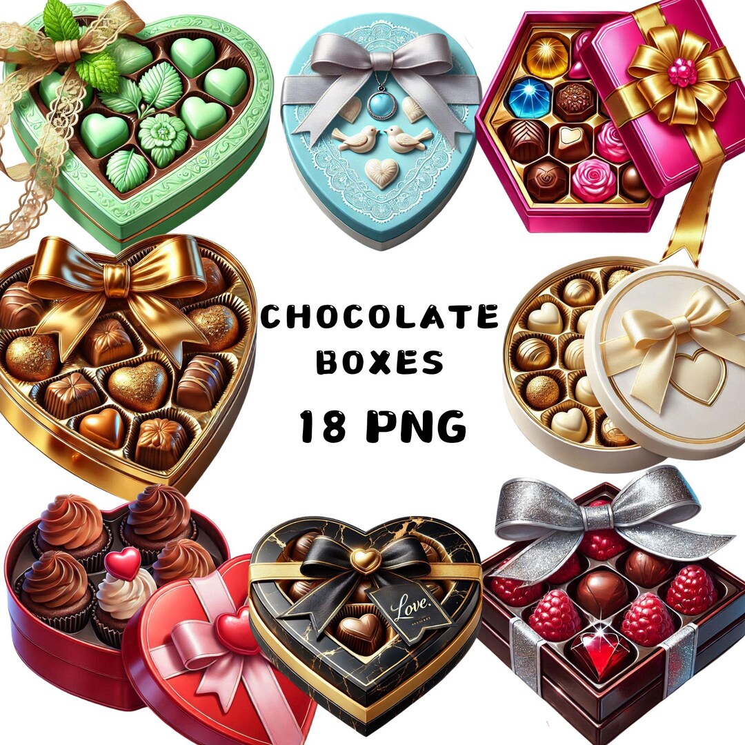 Valentines Chocolate Box Clipart, Candy Hearts and Sweets PNG, Gift Box ...