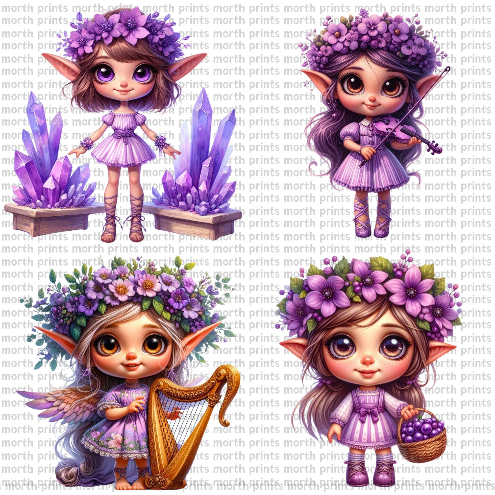 Purple Elves Clipart PNG, Cute Fantasy Elves & Magic Elements, 40 PNG ...