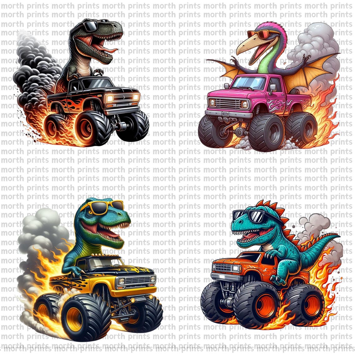 Dinosaur Monster Truck Clipart, T Rex and Dino Cars, off Road Birthday ...