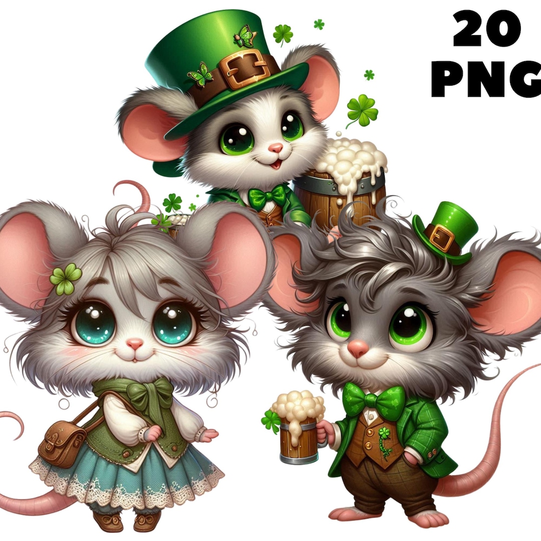 Cute Irish Mouse Clipart, St. Patrick’s Day Art, Whimsical Mouse ...