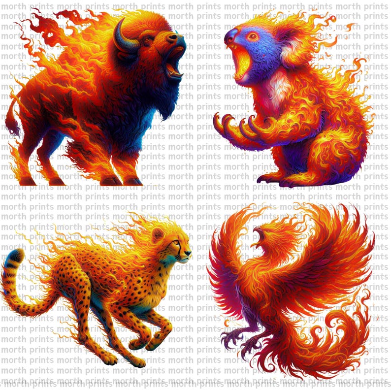Fiery Animals Clipart PNG, Lion, Tiger, Snake & Bear With Flames ...