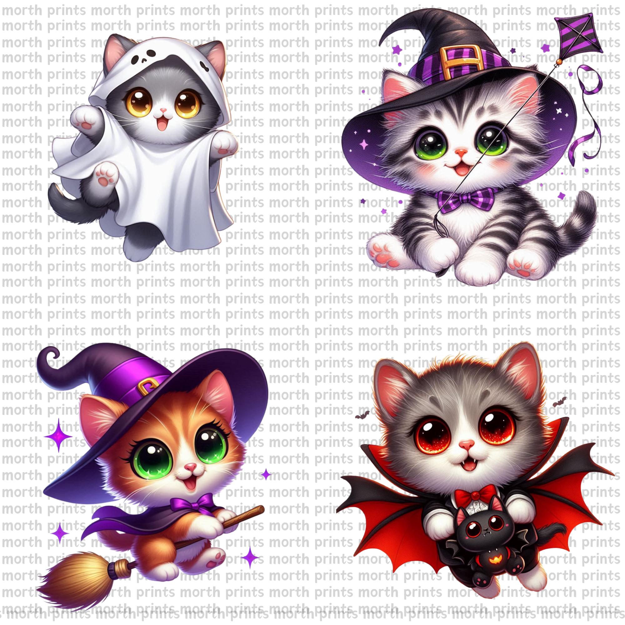 Halloween Cat Clipart PNG, Spooky Kittens With Hats, Pumpkins & Bats ...