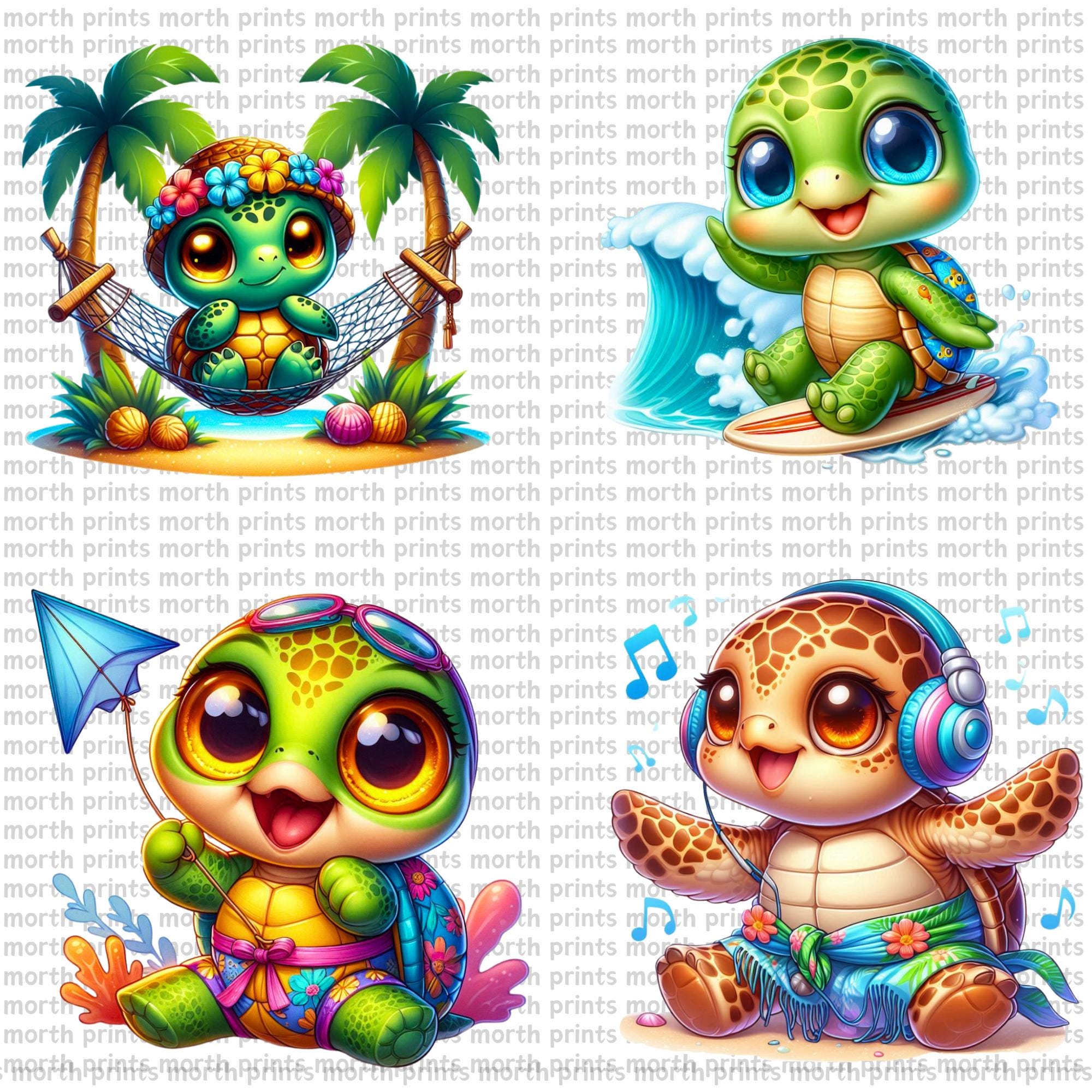 Beach Turtle Clipart PNG, Summer Sea Turtles With Surf & Shells, 29 PNG ...