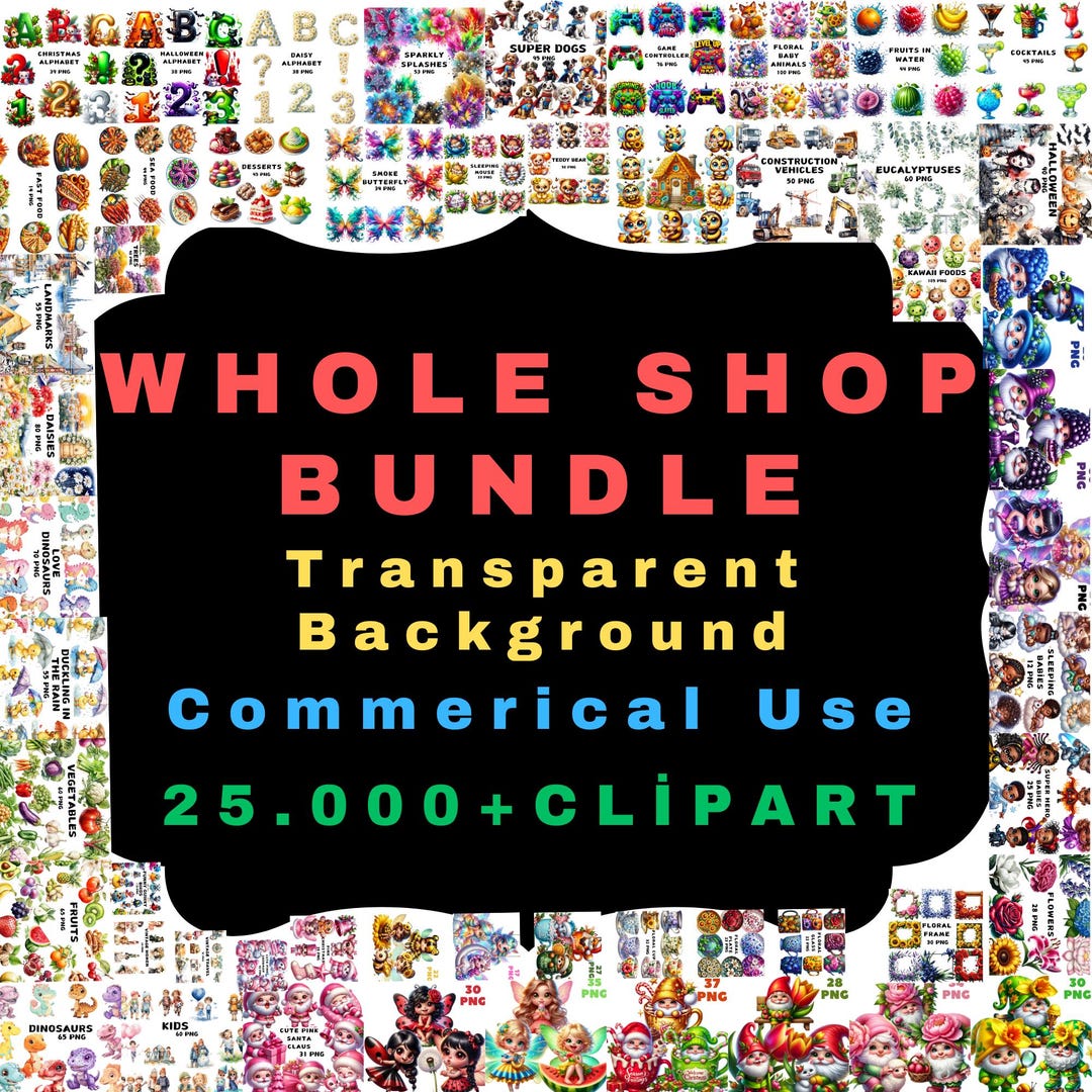 Whole Shop Bundle Clipart PNG, Full Collection of Cute Digital Designs ...