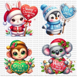 Cute Christmas Animals Clipart PNG, Baby Critters With Hats & Lights ...