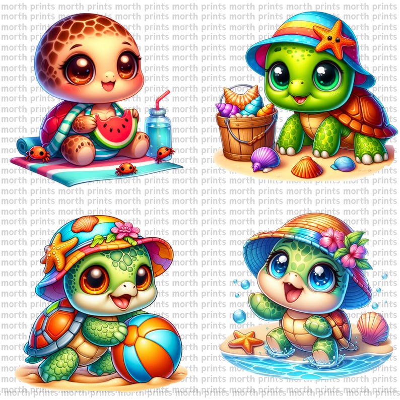 Beach Turtle Clipart PNG, Summer Sea Turtles With Surf & Shells, 29 PNG ...