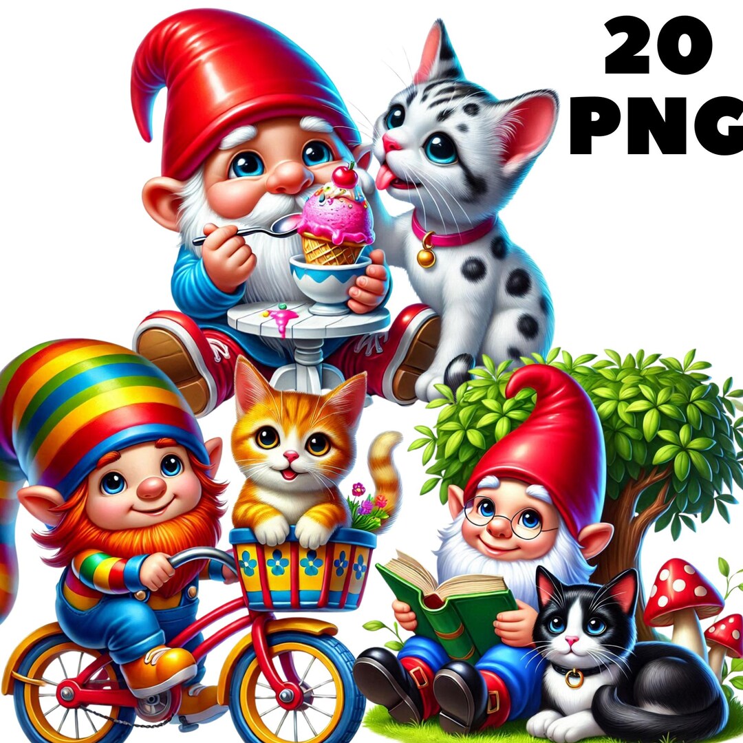 20 PNG Gnomes With Cat , Cute Gnomes, Cute Animals, Spring Gnome, Cute ...