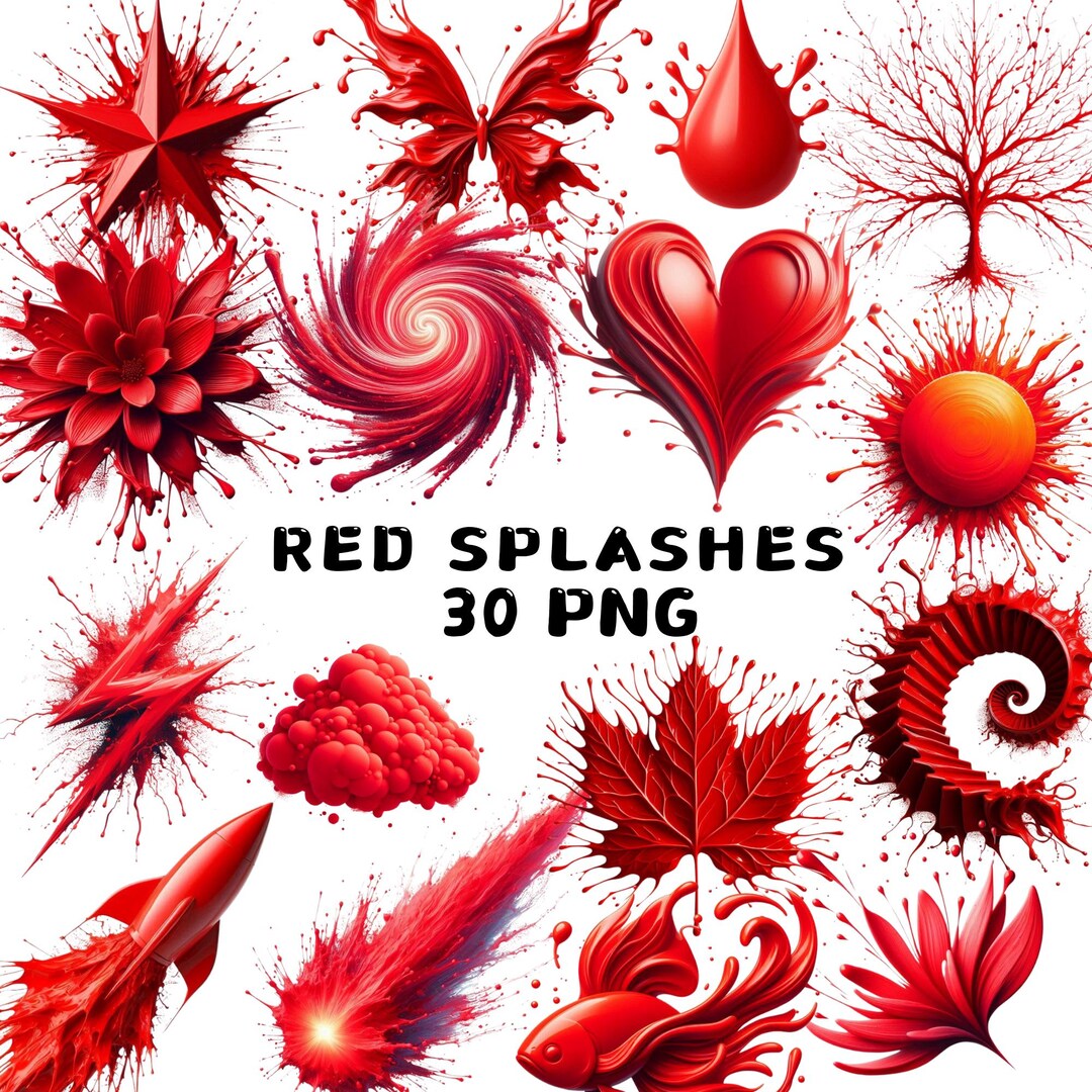 30 PNG, Watercolor Red Color Splash Clipart, Paint Splatter Clipart ...
