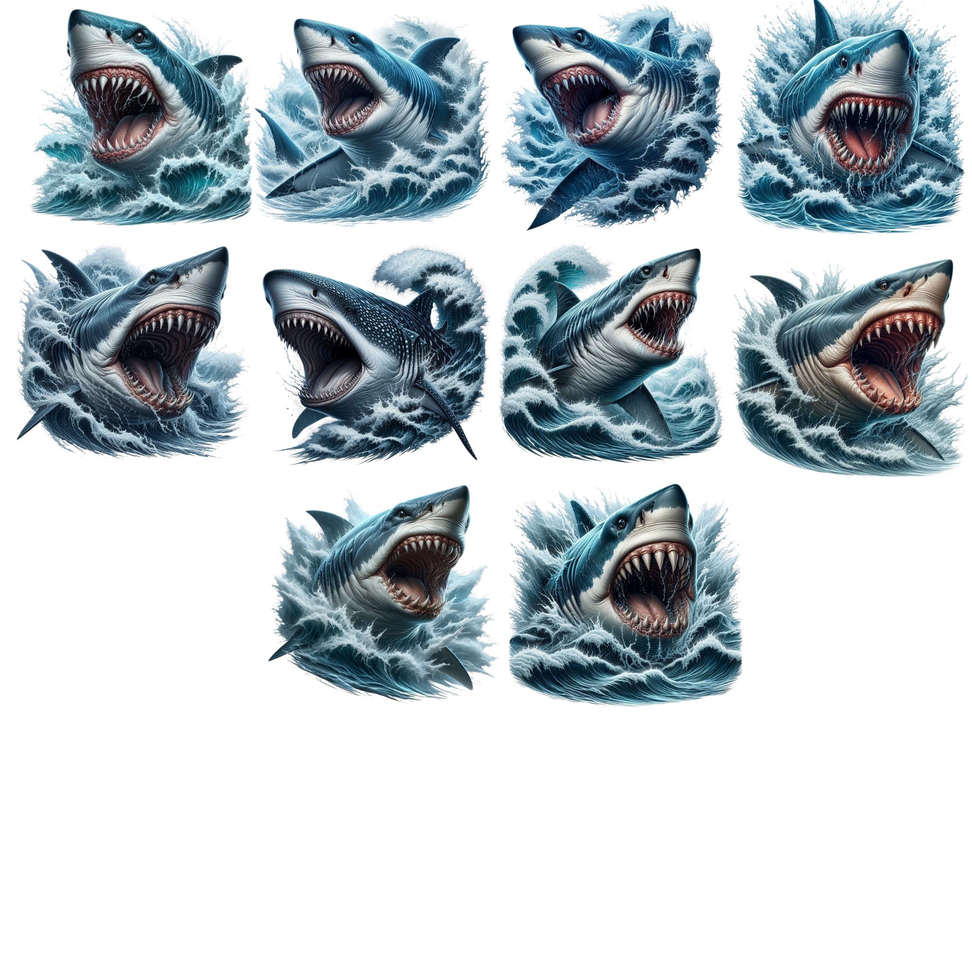 Shark Clipart, Fierce Ocean Predators, Marine Life Graphics, Undersea ...