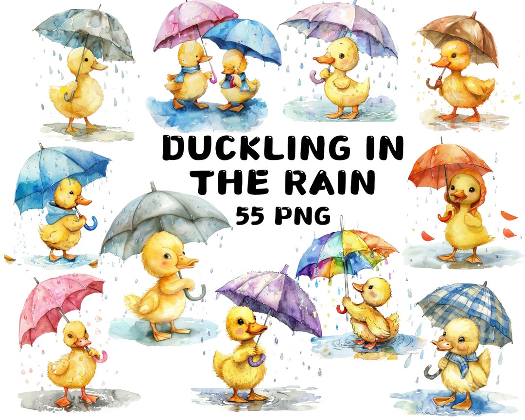 55 Watercolor Duckling in the Rain Clipart , Cute Duck, Png Clipart ...