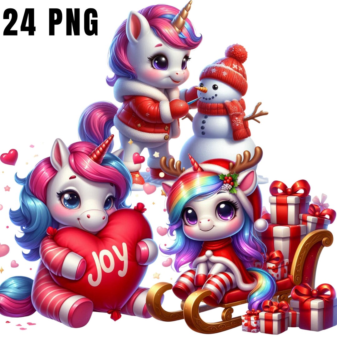 Christmas Unicorn Clipart PNG, Magical Holiday Unicorn With Santa Hat ...