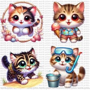 Beach Cat Clipart PNG, Summer Cats With Sunglasses & Surf, 25 PNG Files ...