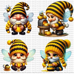 Bee Gnome Clipart PNG, Spring Honeybee & Sunflower Gnomes, 300 DPI ...
