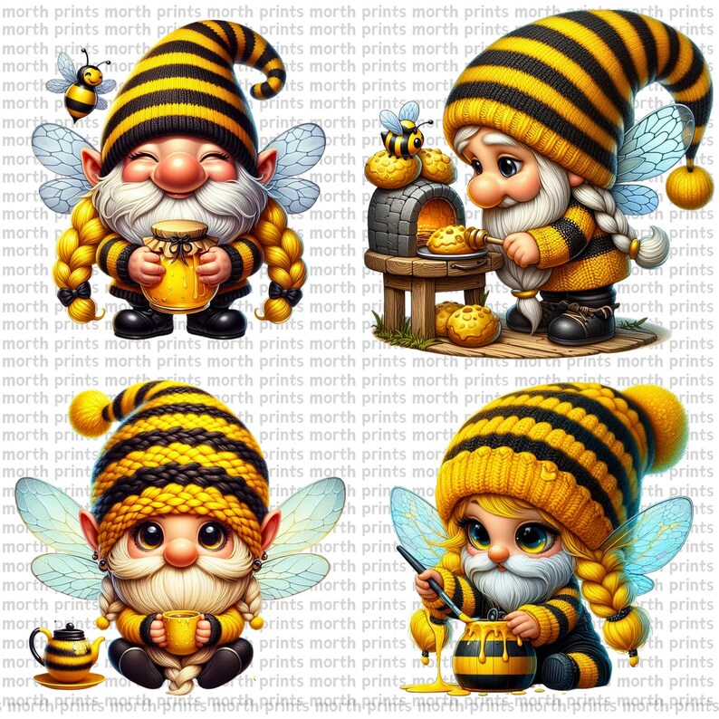 Bee Gnome Clipart PNG, Spring Honeybee & Sunflower Gnomes, 300 DPI ...