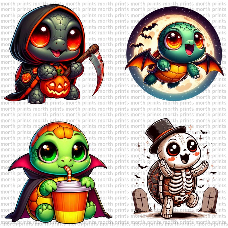 Halloween Turtle Clipart PNG, Spooky Cute Sea Turtles With Costumes, 37 ...
