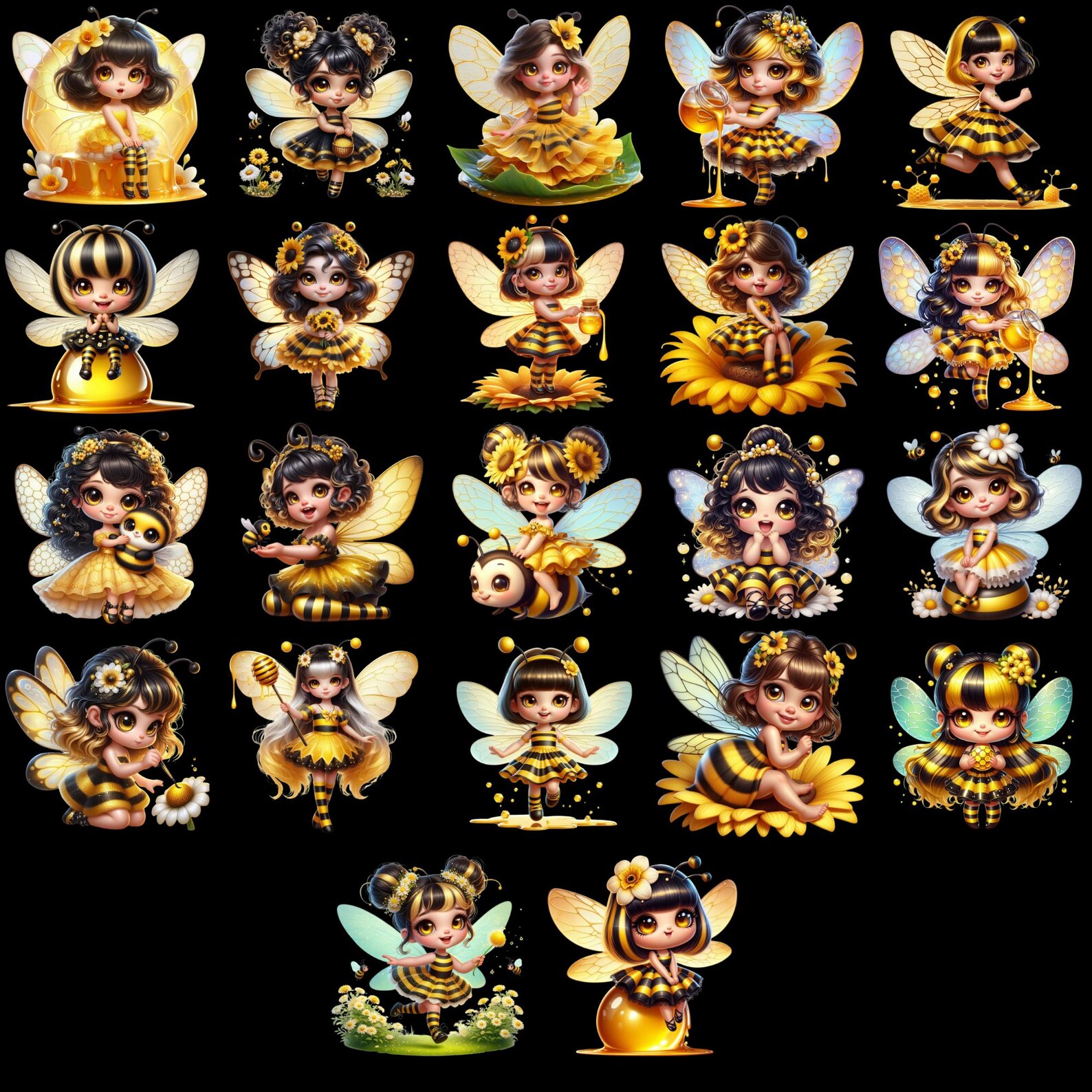 Honey Bee Fairy Clipart PNG, Cute Bumblebee Fairies With Flowers, 22 ...