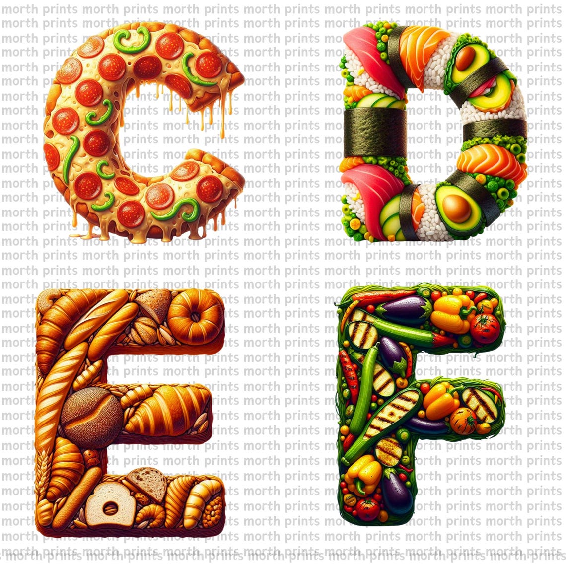 Food Alphabet Clipart PNG, Cute A–Z Letters With Fruits & Snacks, 38 ...