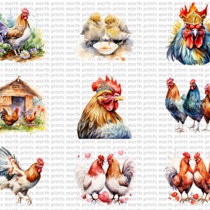 Watercolor Chicken Clipart PNG, Rooster Hen Chick, Farm Animals, 55 PNG ...