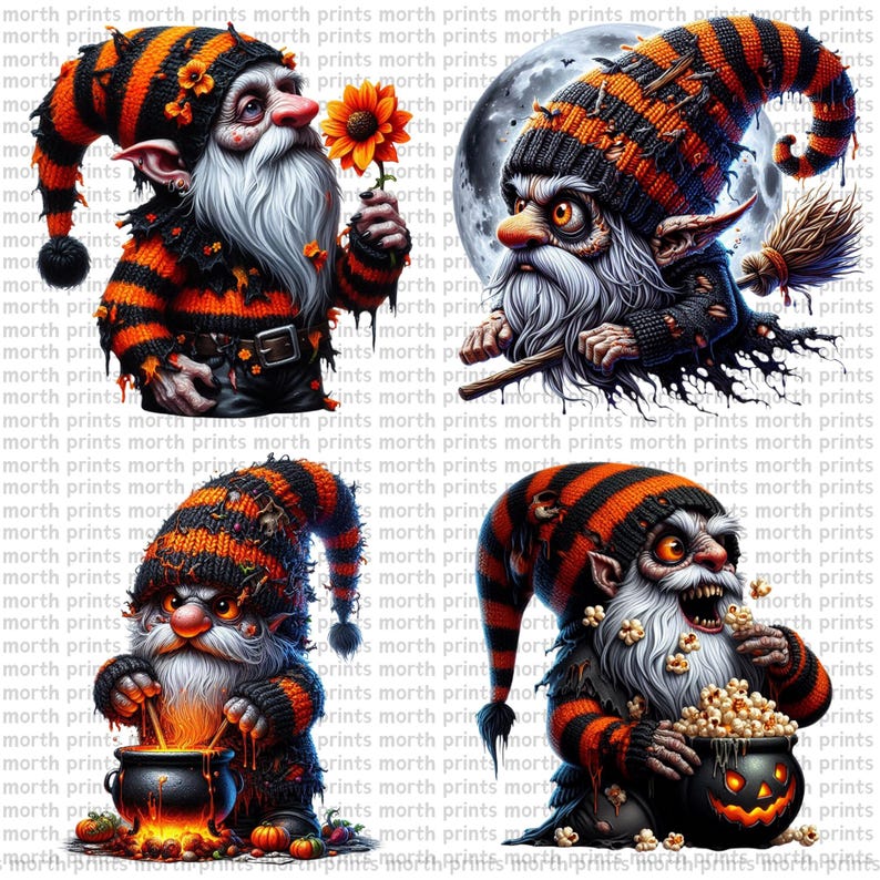 Zombie Gnome Clipart, Spooky Undead Gnomes With Brains & Goo, Halloween ...
