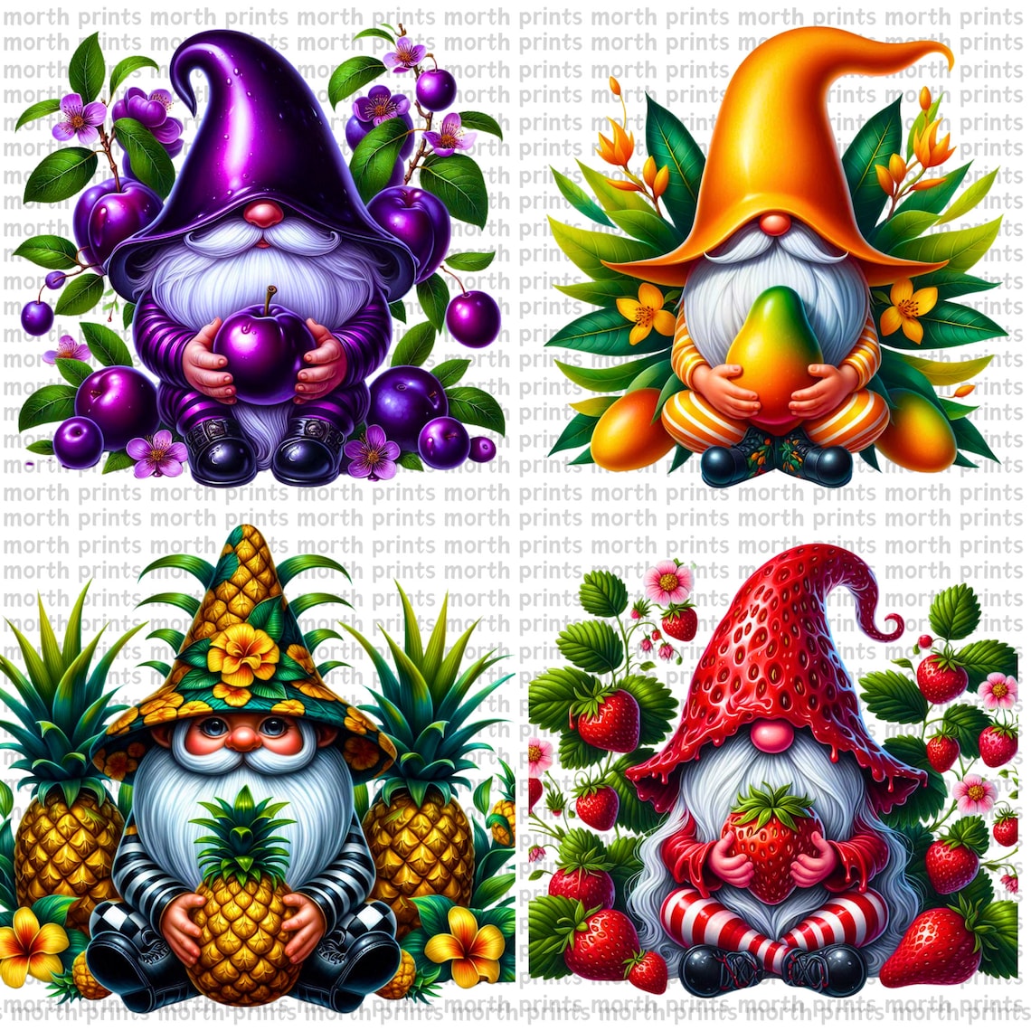 Fruit Gnomes Clipart PNG, Cute Fruit-themed Gnome Bundle, Orchard ...