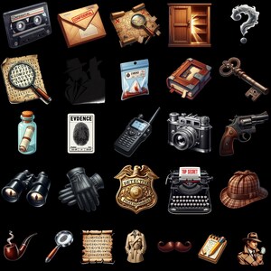 Detective Clipart Set, Spy Mystery Solver PNG, Sherlock Icons Vintage ...