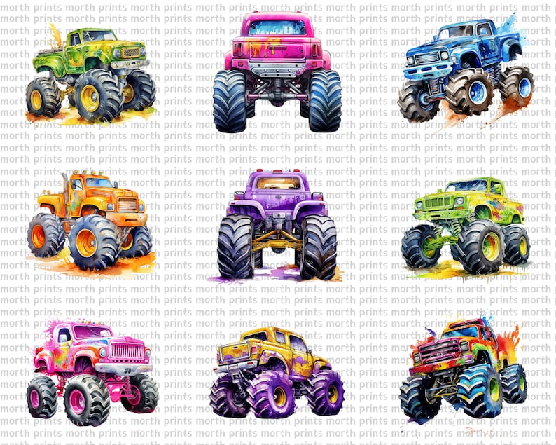Watercolor Monster Truck Clipart PNG, Off-road 4x4 Trucks, 55 PNG ...