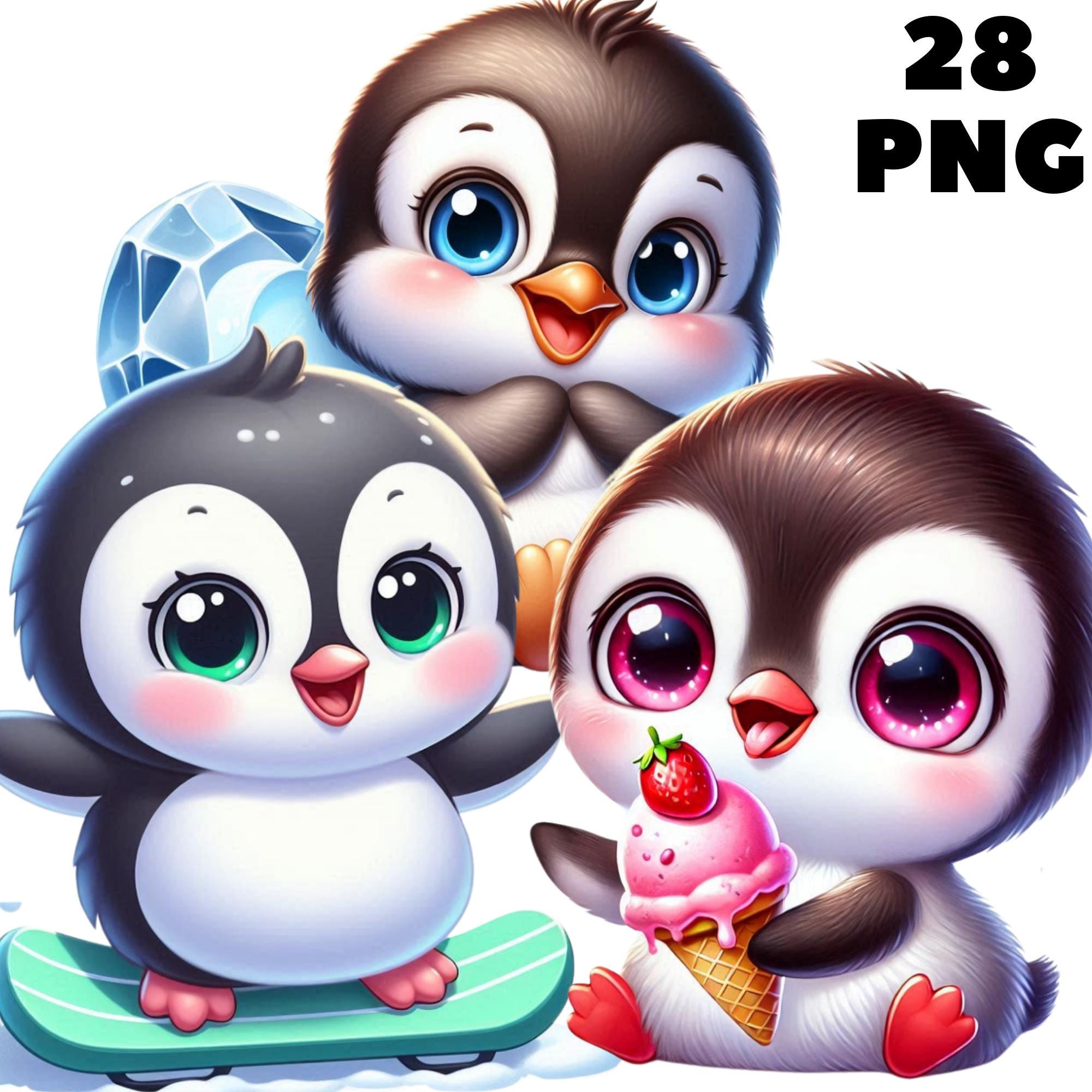Baby Penguin Clipart, Cute Winter Penguins PNG, Snowy Cartoon Birds for ...