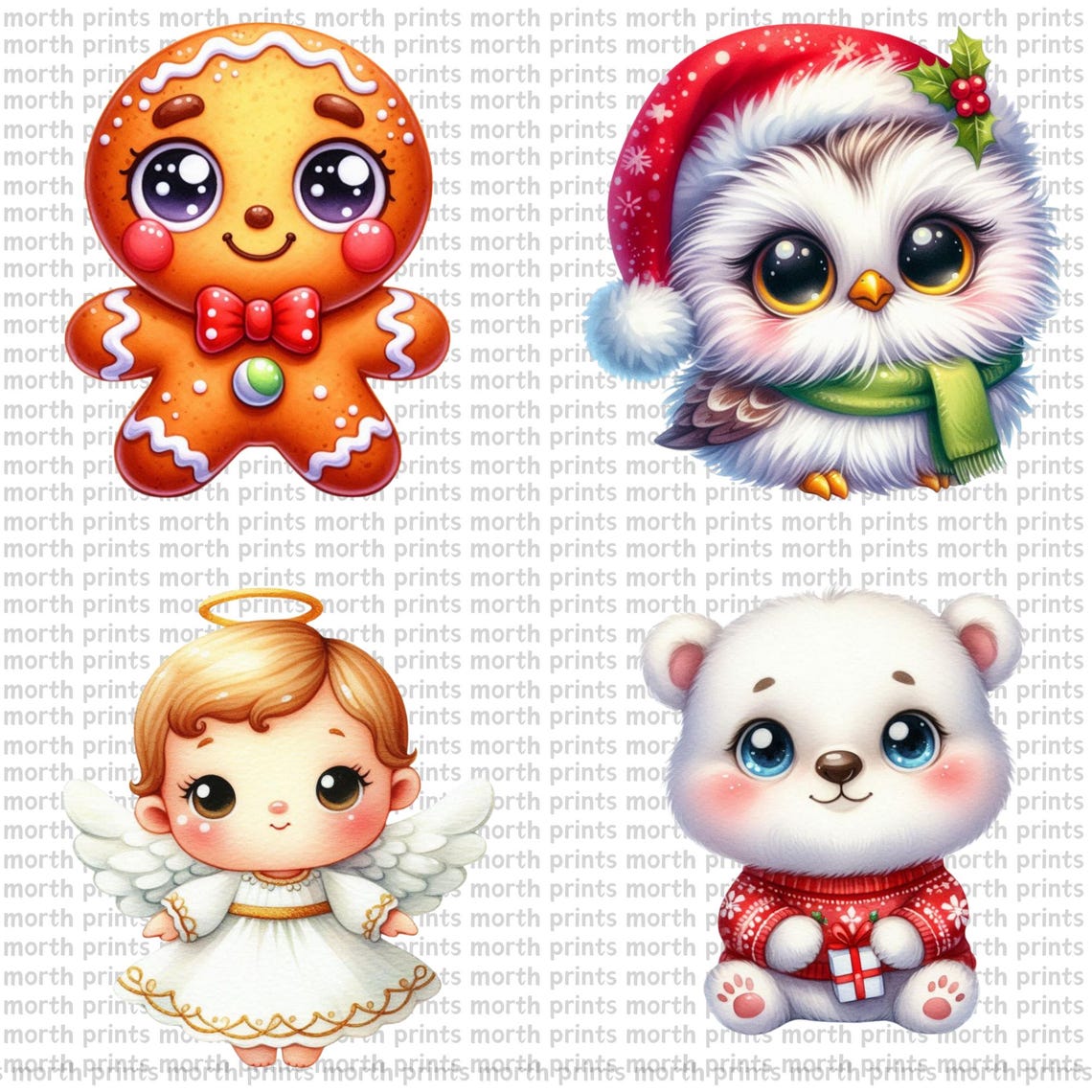 Cute Christmas Clipart PNG, Santa, Reindeer & Snowman, 12 PNG Files ...