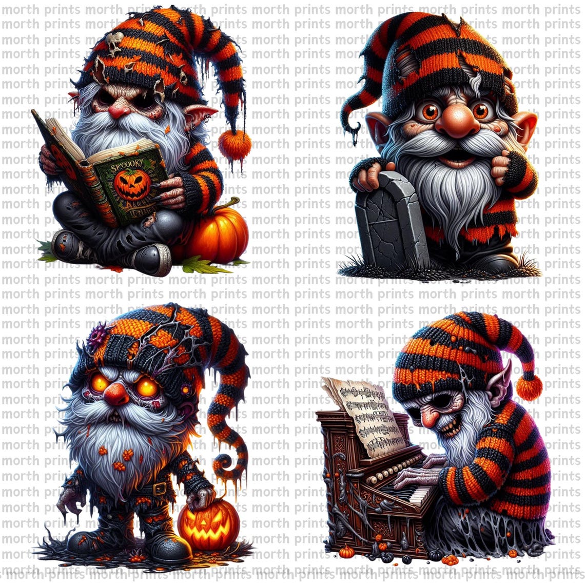 Zombie Gnome Clipart, Spooky Undead Gnomes With Brains & Goo, Halloween ...