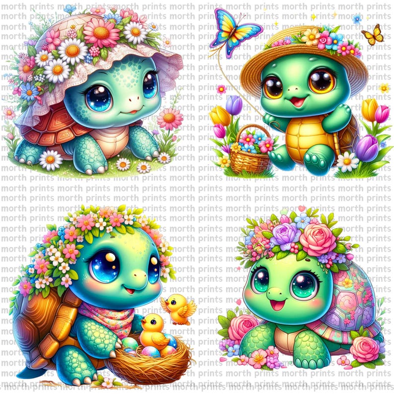 Spring Turtle Clipart PNG, Cute Baby Turtles With Flowers, 37 PNG ...