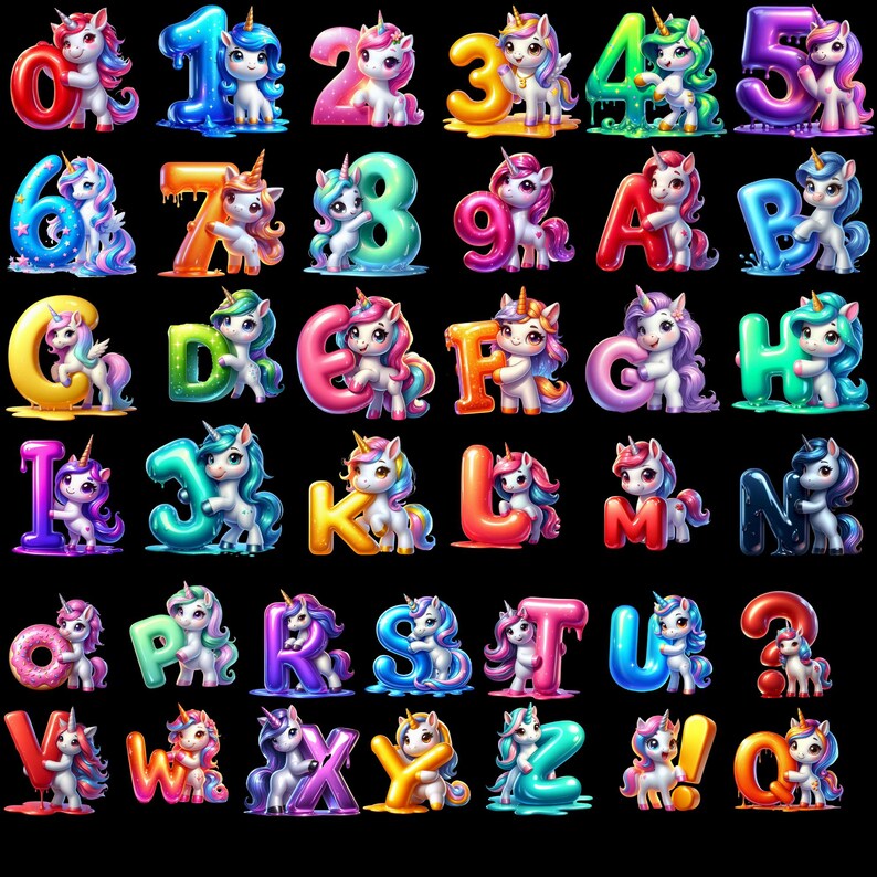Unicorn Alphabet Clipart, Rainbow Letters for Nursery Decor and ...