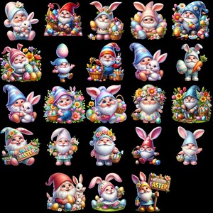 Spring Gnome Clipart, Watercolor Flowers, Cute Easter Decor, Bunny and ...