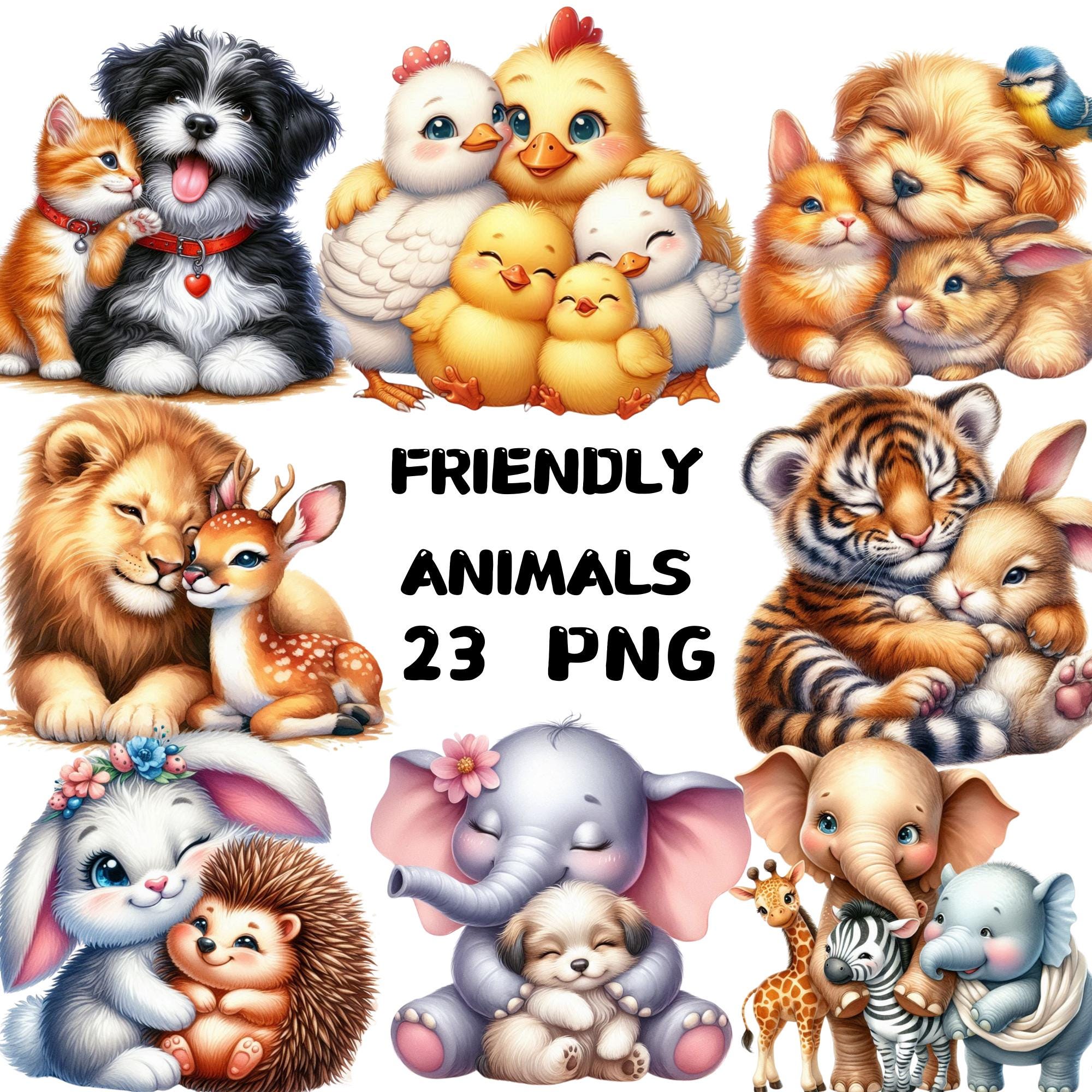 Friendly Animals Clipart, Baby Animals PNG, Pet Stickers for Junk ...