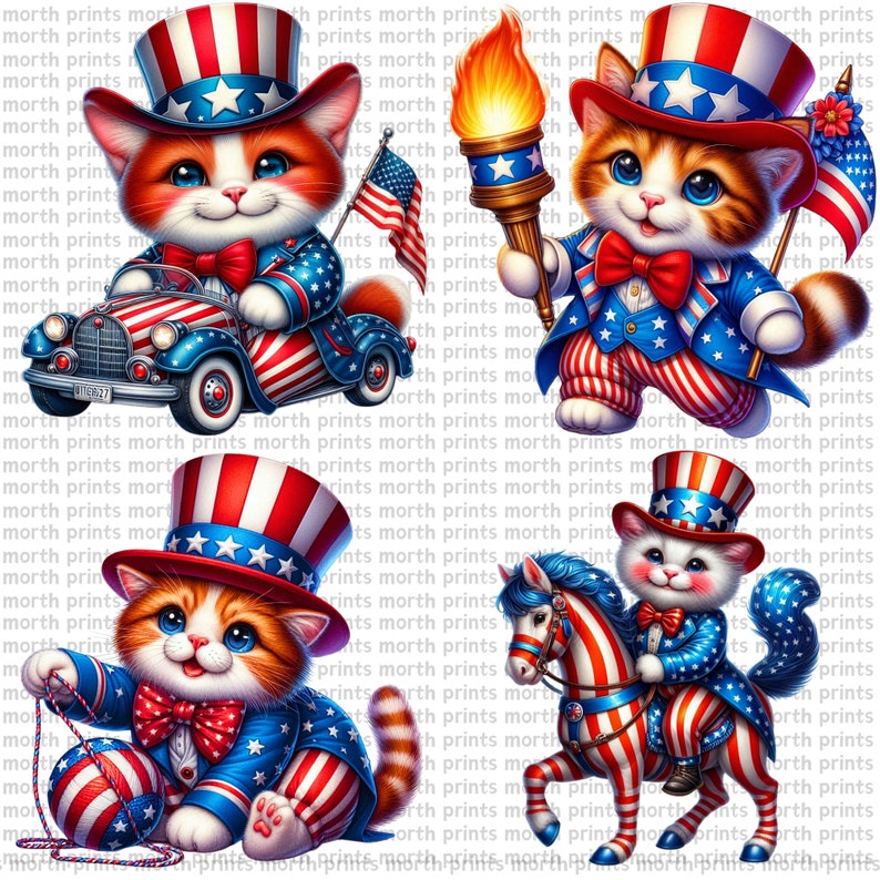 28 PNG Patriotic Cat Clipart Patriotic, USA Clipart Bundle, 4th of July ...