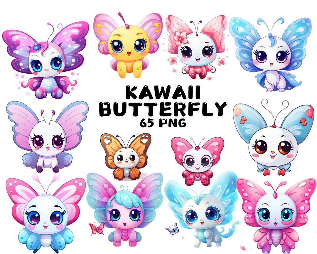 65 Watercolor Kawaii Butterfly Clipart , Cute, Adorable, Magical ...