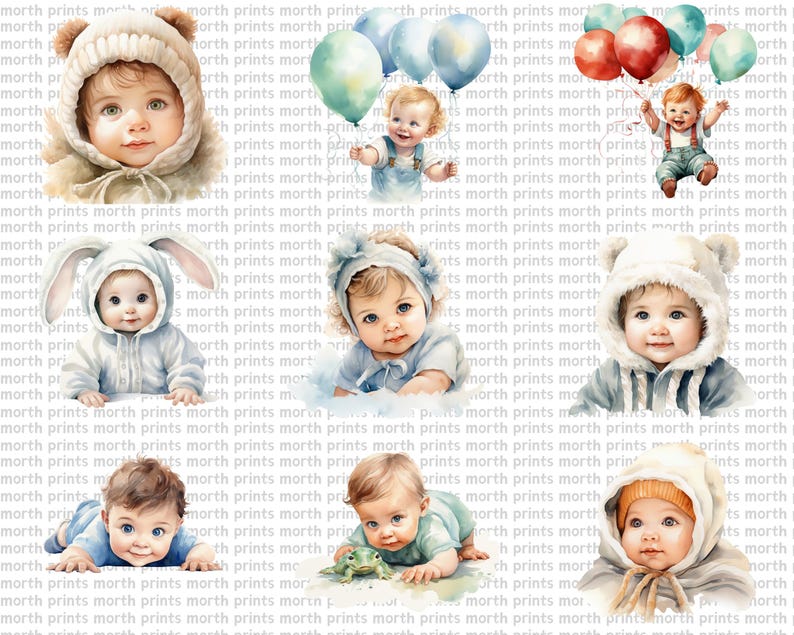 Cute Baby Clipart PNG, Kawaii Babies With Pastel Colors and Big Eyes ...