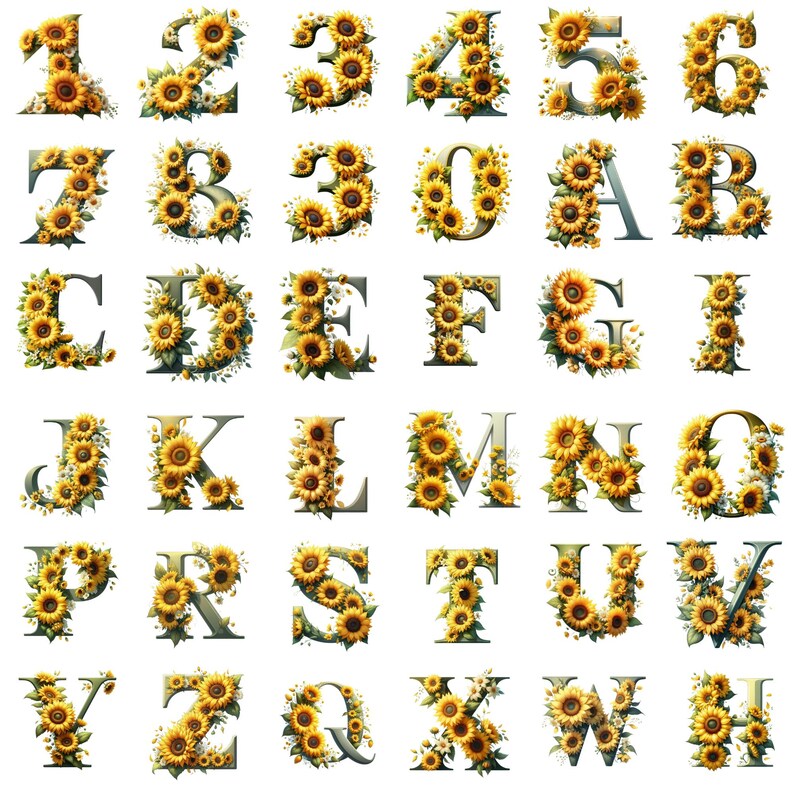 Sunflower Alphabet Clipart, Floral Letter PNG for Baby Shower Invites ...