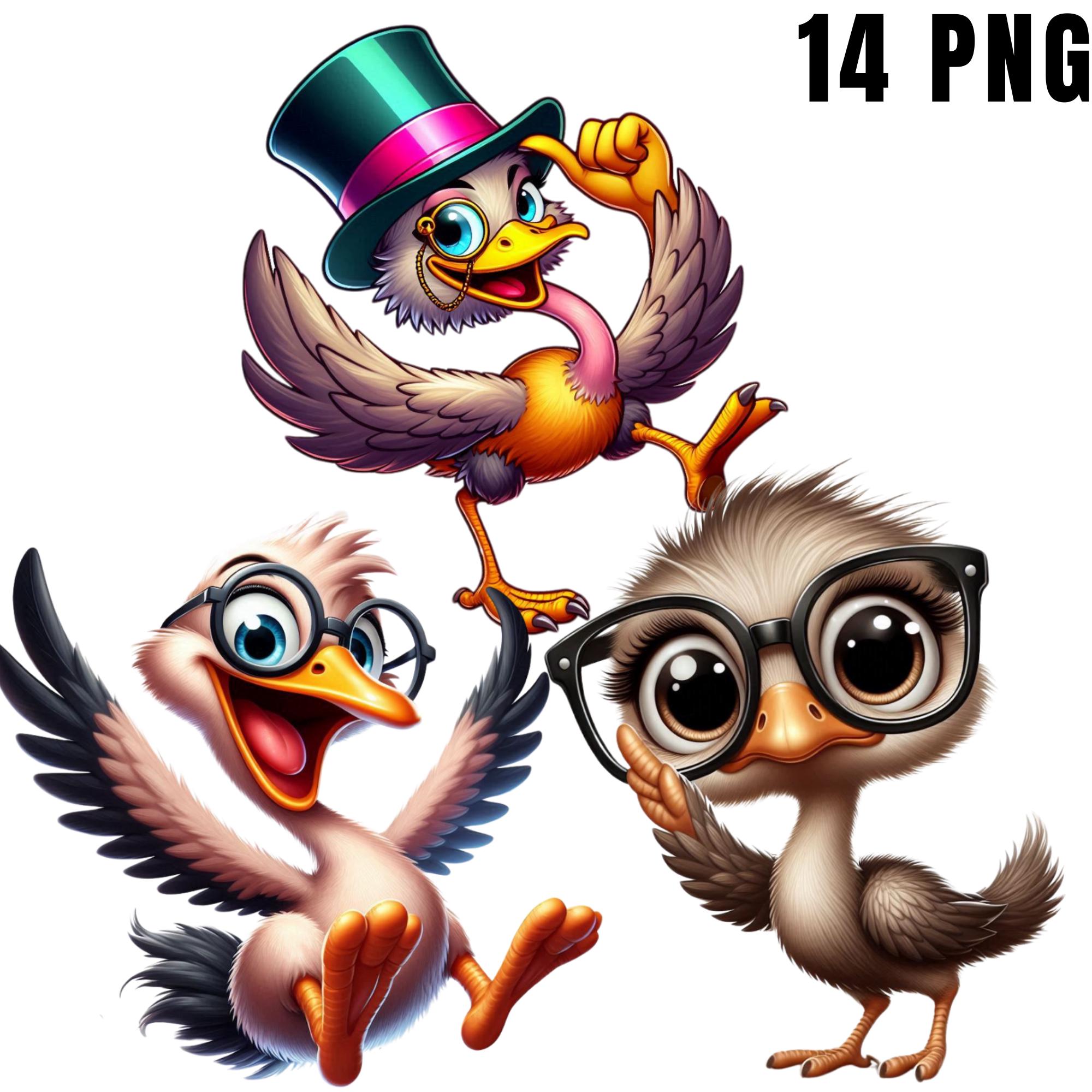 Funny Ostrich Clipart, Cartoon Ostrich PNG With Glasses, Quirky Bird ...