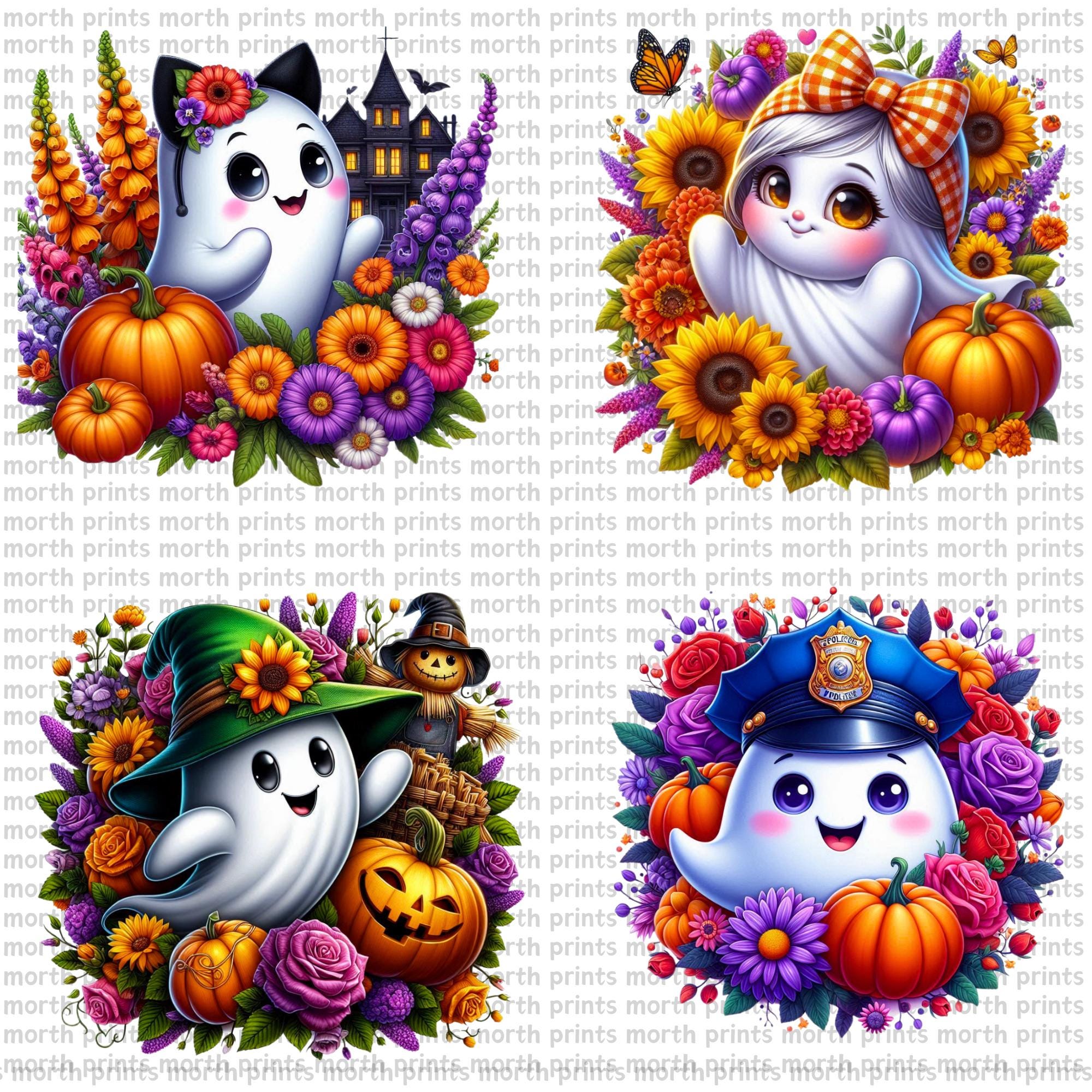 26 PNG Cute Ghosts Clipart Halloween Clipart Bundle, Cute Ghost , Fall ...