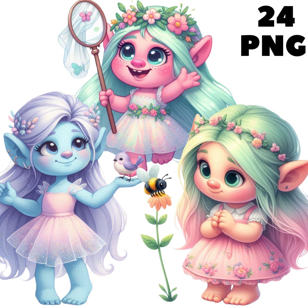 Spring Troll Clipart PNG, Flowers, Butterflies, 24 Files, Cute Fantasy ...