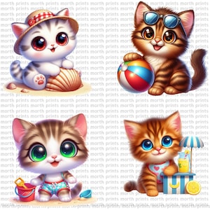 Beach Cat Clipart PNG, Summer Cats With Sunglasses & Surf, 25 PNG Files ...
