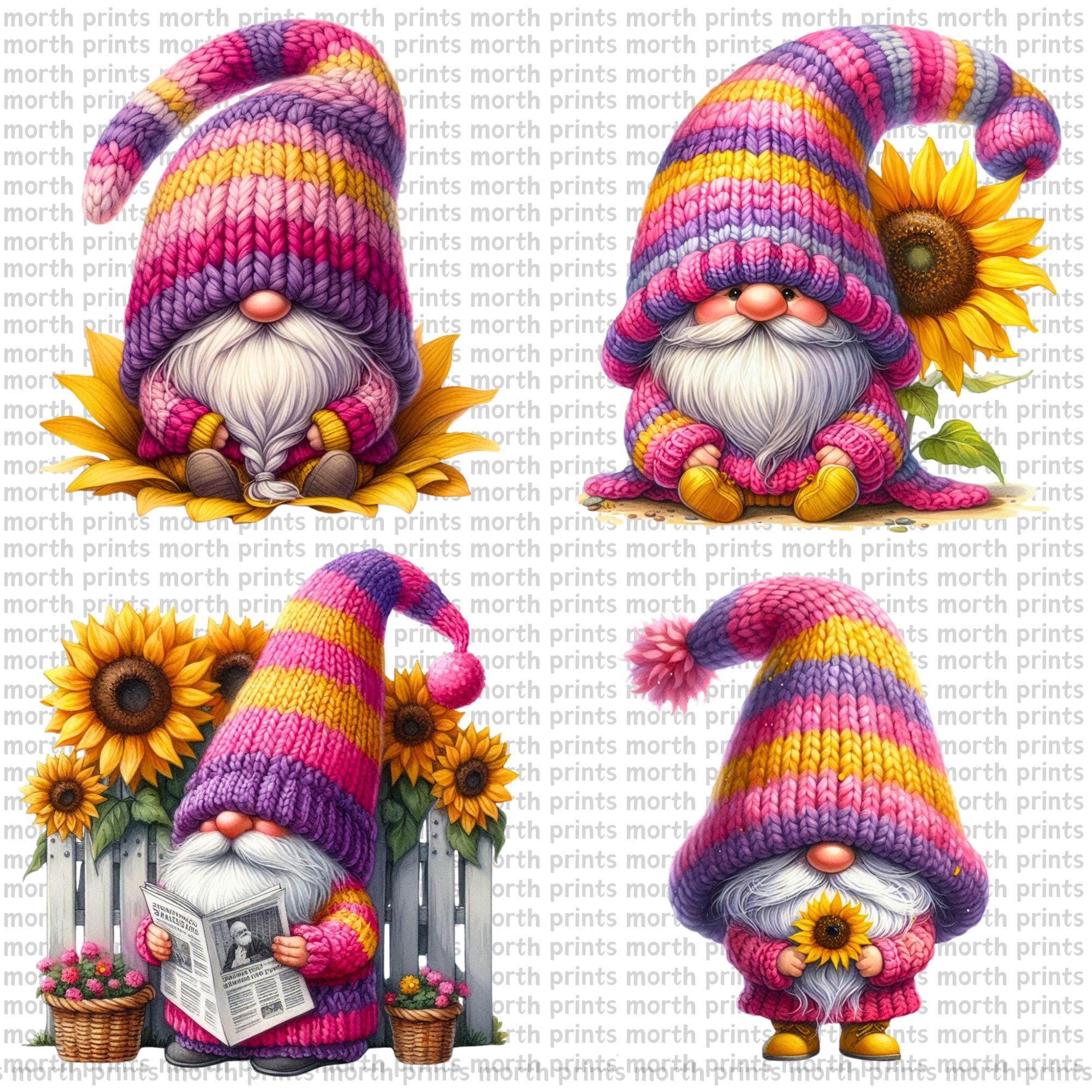 Sunflower Gnome Clipart PNG, Cute Garden Gnomes With Flowers ...