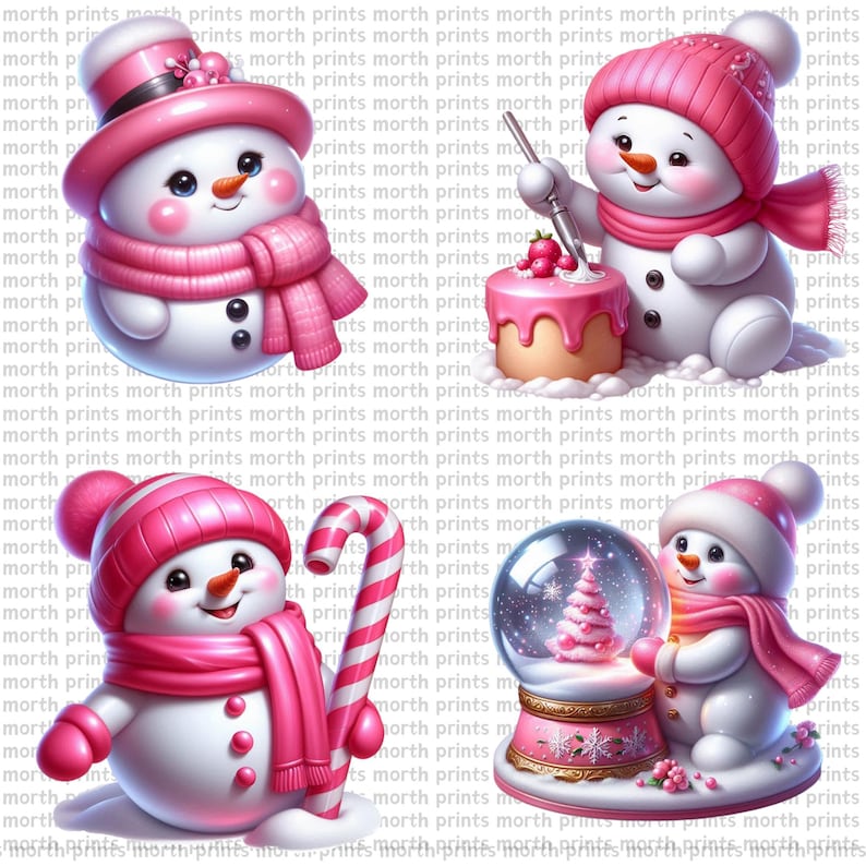 Pink Snowman Clipart PNG, Cute Girly Christmas Snowmen & Winter Scenes ...