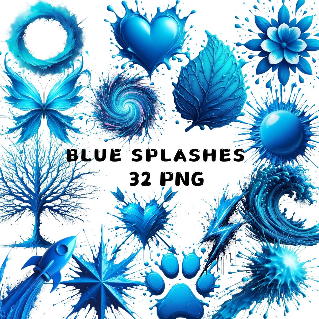 Blue Paint Splashes Clipart, Ink Splash PNG, Abstract Splash Graphics ...