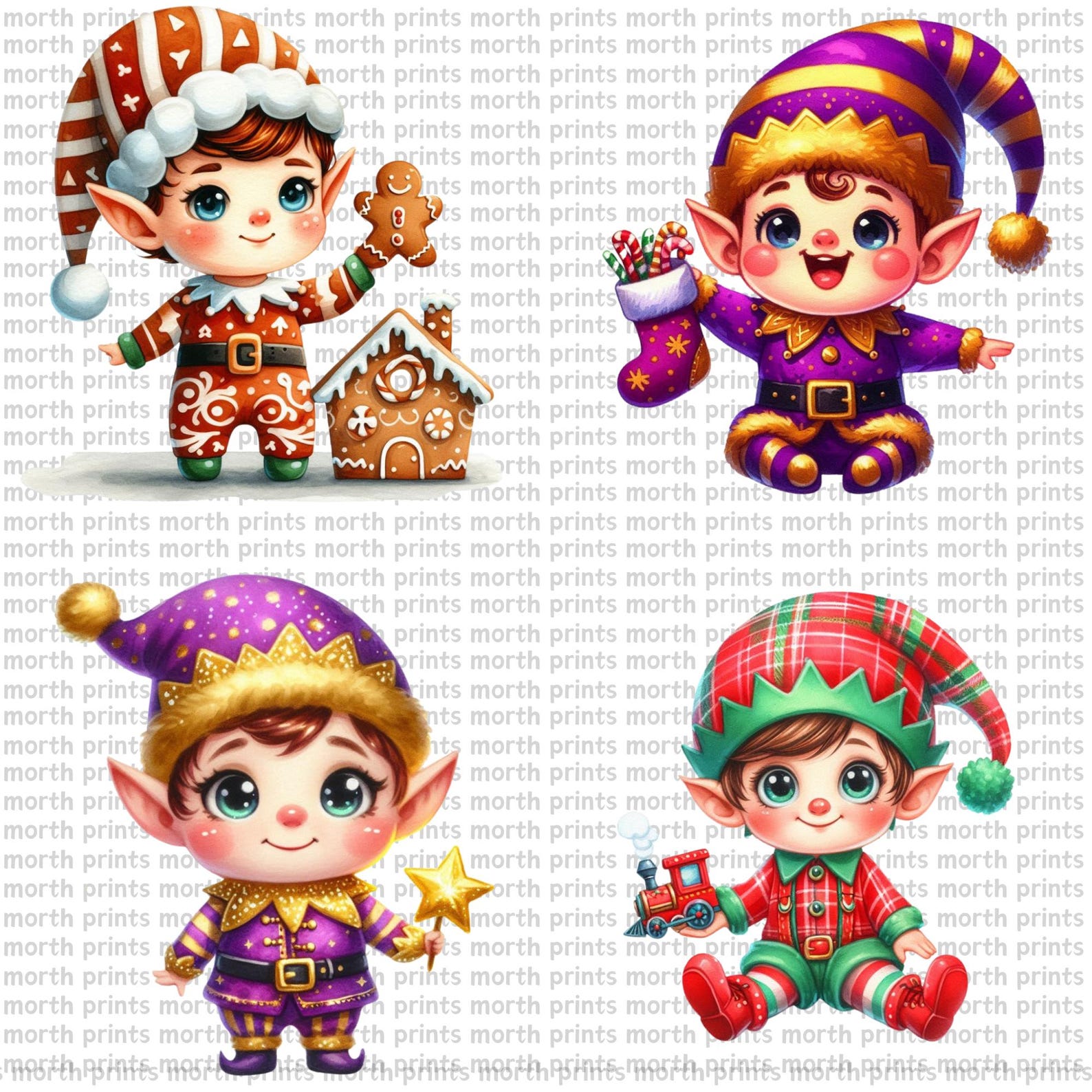 Christmas Elf Clipart PNG, Santa’s Helpers With Gifts & Lights, 37 PNG ...