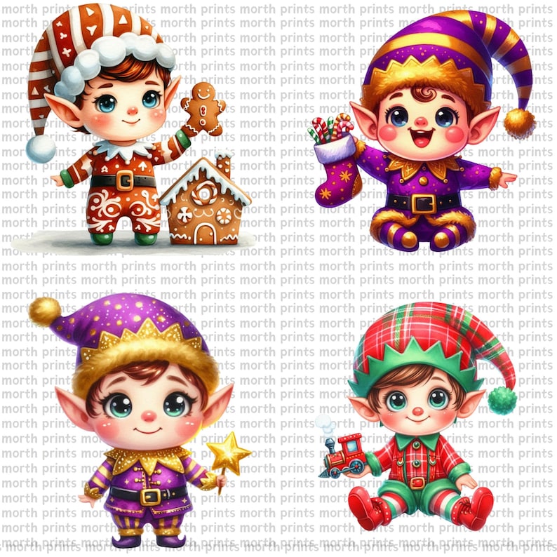 Christmas Elf Clipart PNG, Santa’s Helpers With Gifts & Lights, 37 PNG ...